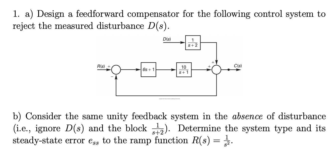 Solved 1. a) Design a feedforward compensator for the | Chegg.com