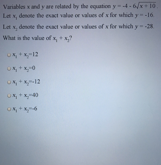 Solved Variables x and y are related by the equation y = -4 | Chegg.com