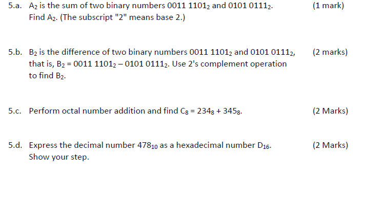Solved (1 mark) 5.a. Az is the sum of two binary numbers | Chegg.com