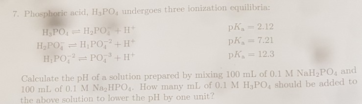 Solved 7. Phosphoric acid, H3PO, undergoes three ionization | Chegg.com