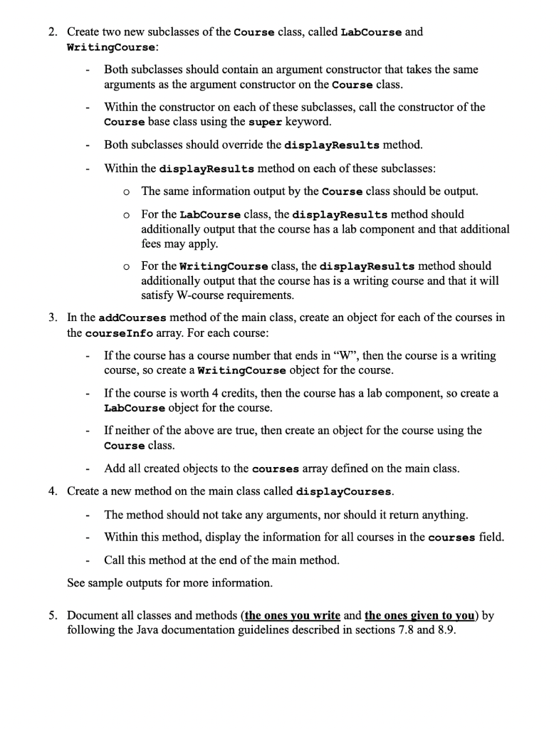 Solved Object Oriented Java. Will upvote if you follow all | Chegg.com