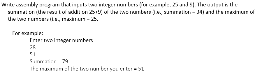 Solved Write assembly program that inputs two integer | Chegg.com