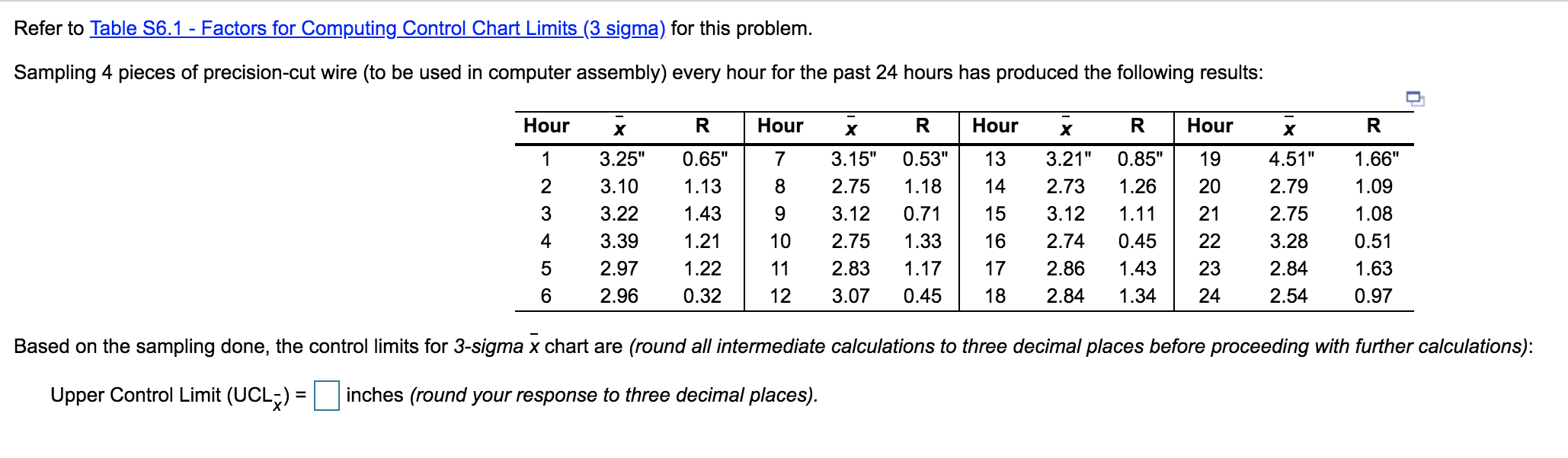 Solved Refer to Table 56.1 - Factors for Computing Control | Chegg.com