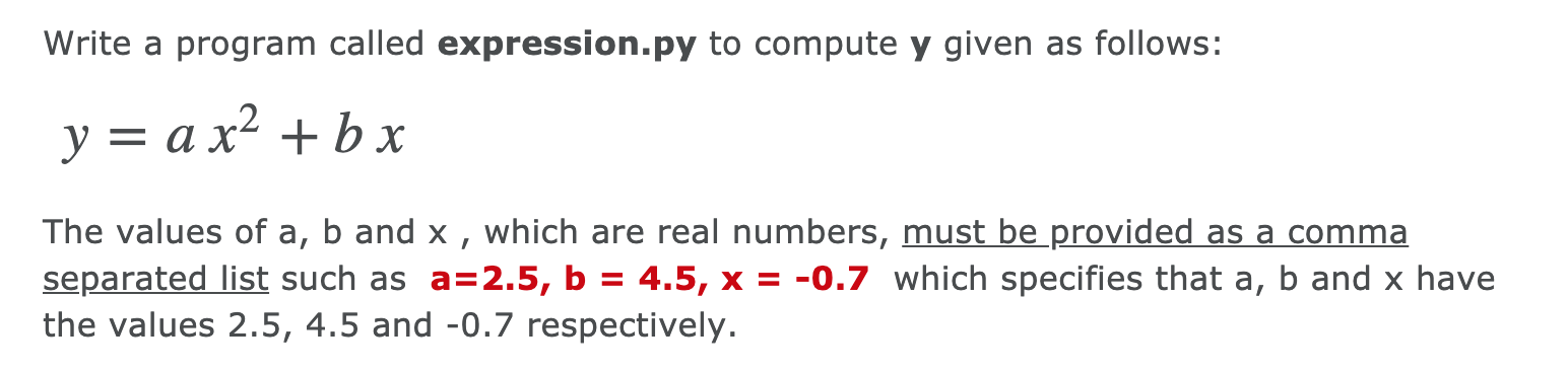 Solved Write a program called expression.py to compute y | Chegg.com
