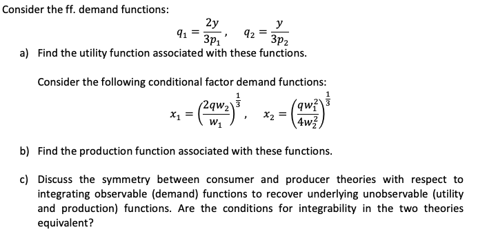Solved Consider the ff. demand functions: 2y y 91 = 92 = 3p1 | Chegg.com
