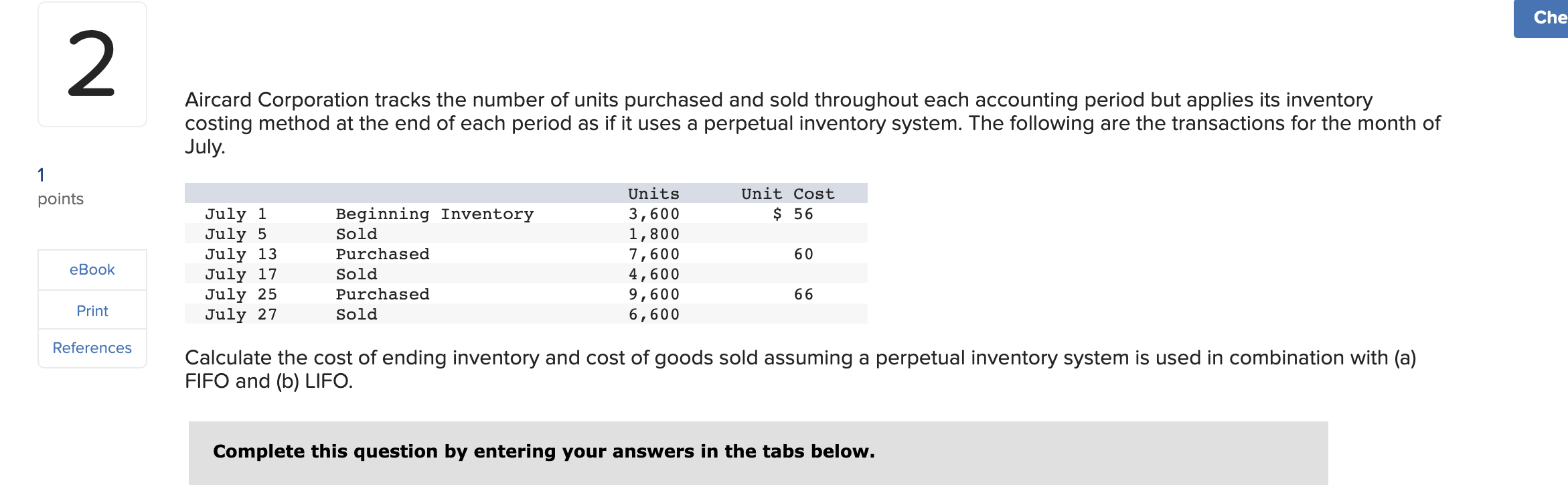 Solved Aircard Corporation tracks the number of units | Chegg.com