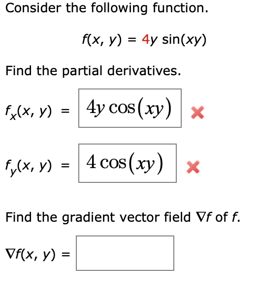 Solved Consider the following function. f(x,y)=4ysin(xy) | Chegg.com