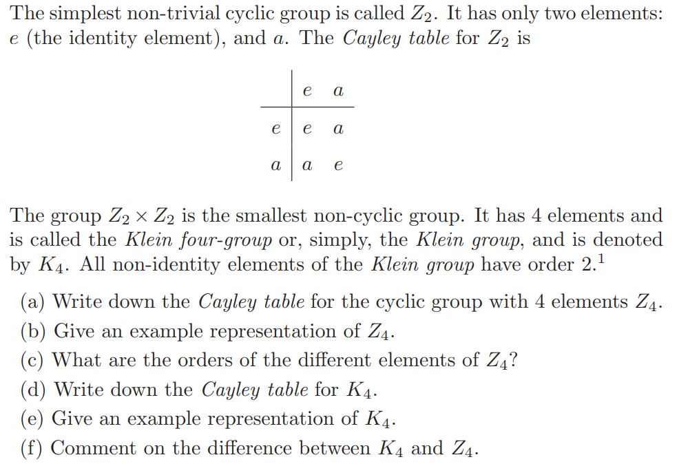 Solved The simplest non-trivial cyclic group is called Z. It | Chegg.com