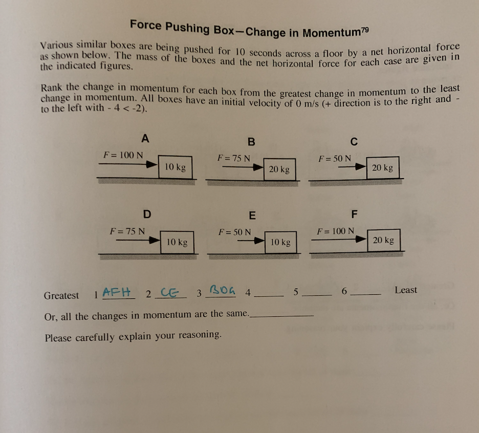 Solved Force Pushing Box-Change in Momentum 79 Various | Chegg.com