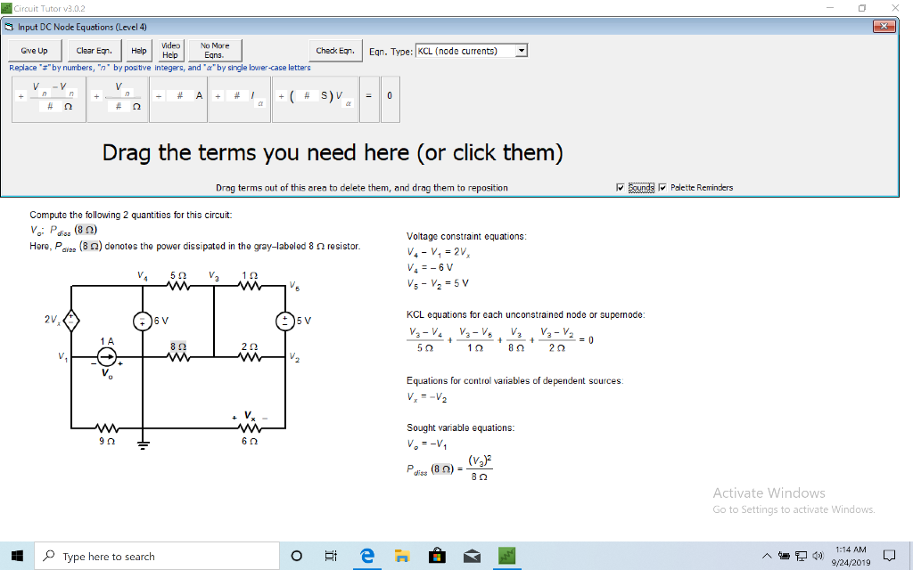 Solved Circuit Tutor v3.0.2 Check Eq. Egn. Type: KCL (node | Chegg.com