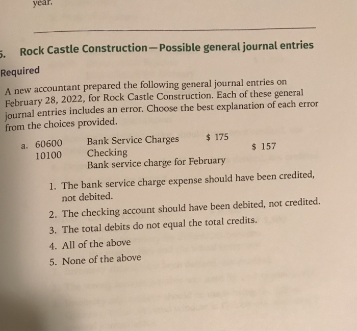 Solved year. Rock Castle Construction-Possible general | Chegg.com