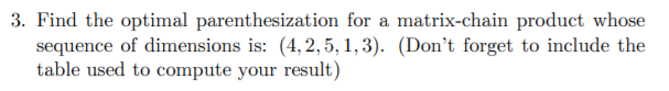 Solved 3. Find the optimal parenthesization for a | Chegg.com