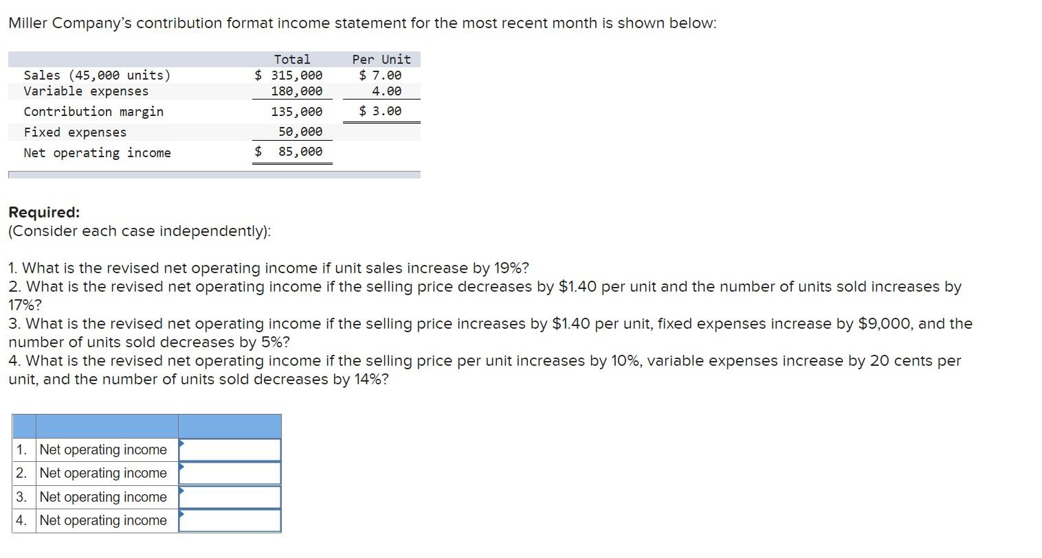 [Solved]: Miller Companys contribution format income stateme