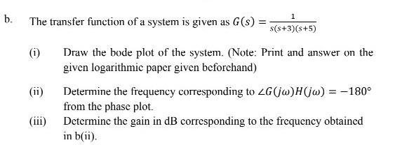 Solved b. 1 The transfer function of a system is given as | Chegg.com