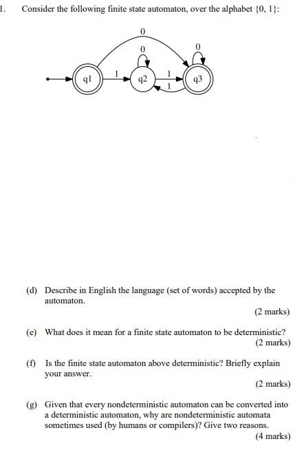 Solved 1. Consider the following finite state automaton, | Chegg.com