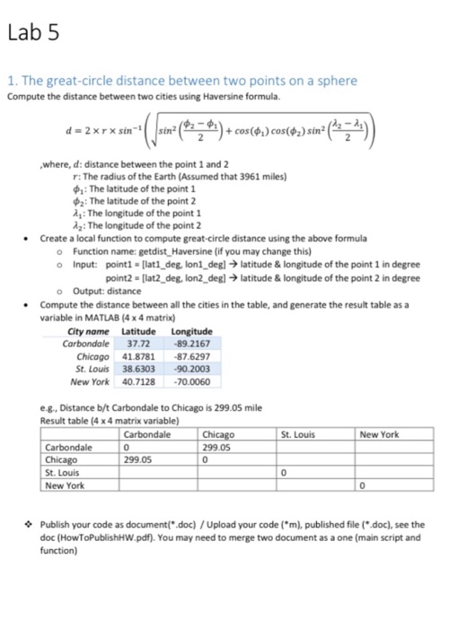 Solved Lab 5 1. The great-circle distance between two points | Chegg.com
