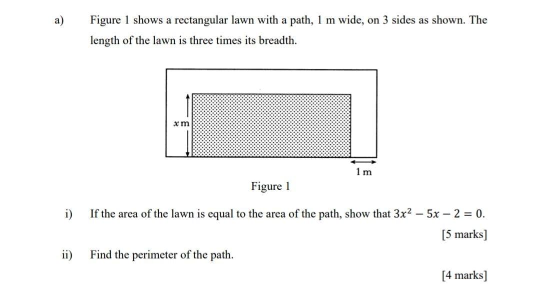 Solved a) а Figure 1 shows a rectangular lawn with a path, 1 | Chegg.com