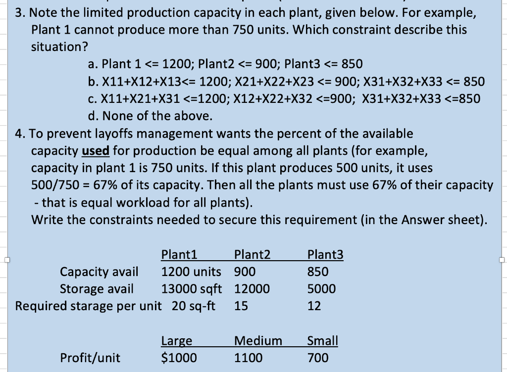 Solved 3. Note the limited production capacity in each | Chegg.com