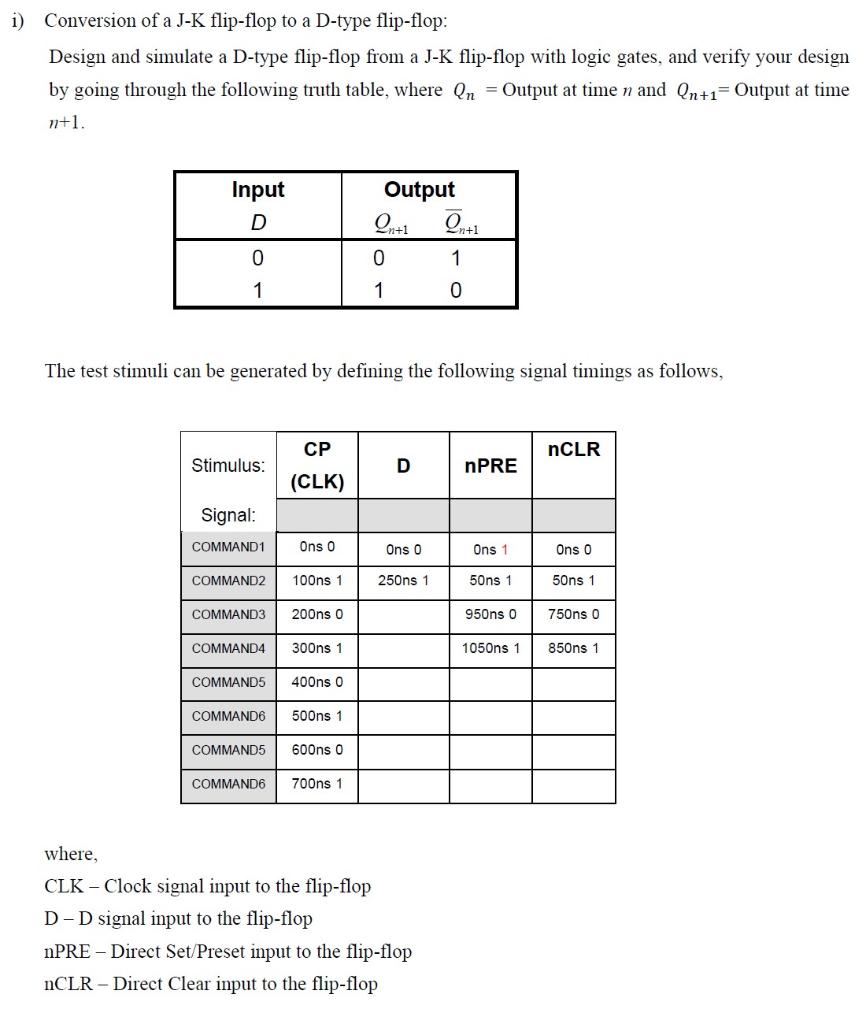 Solved i) Conversion of a J-K flip-flop to a D-type | Chegg.com