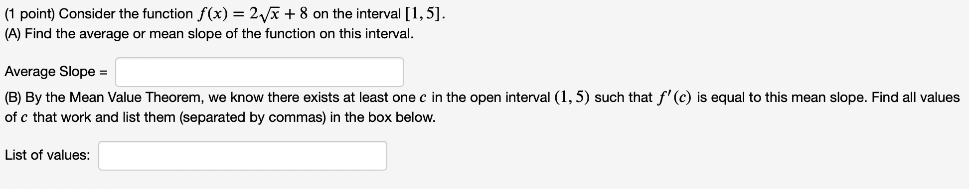 Solved (1 point) Consider the function f(x)=2x+8 on the | Chegg.com