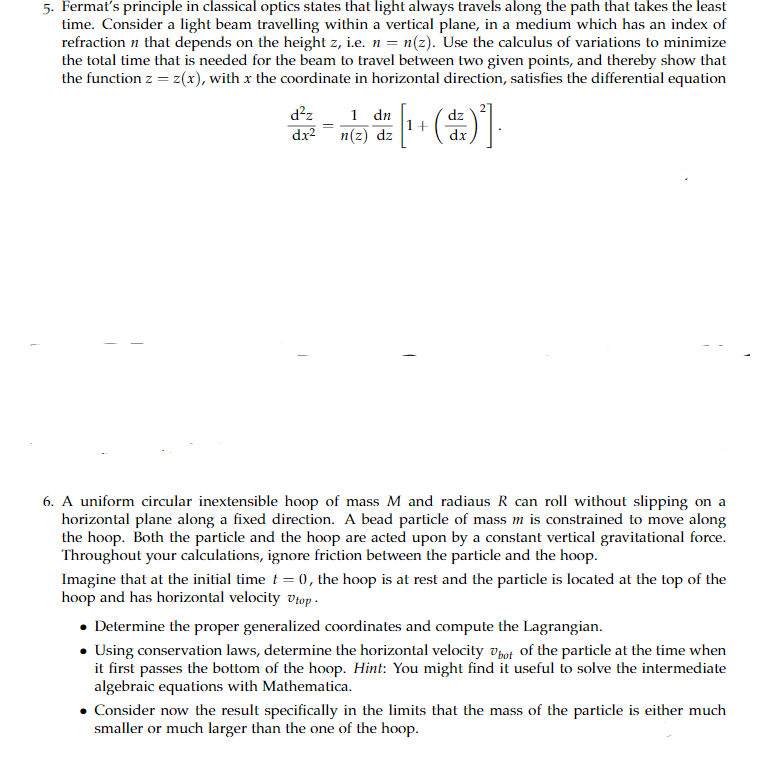 Solved 5. Fermat's principle in classical optics states that | Chegg.com