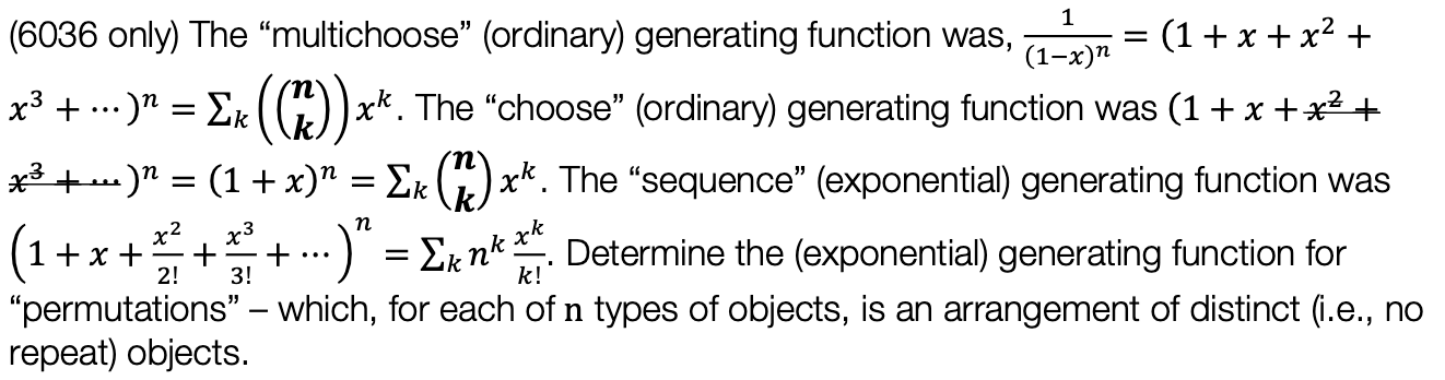 (6036 only) The "multichoose" (ordinary) generating | Chegg.com