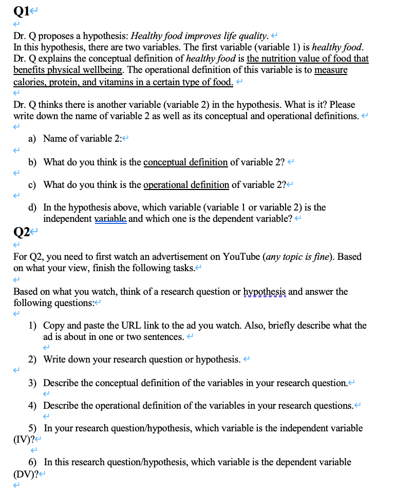 Solved 01 Dr. proposes a hypothesis: Healthy food improves | Chegg.com