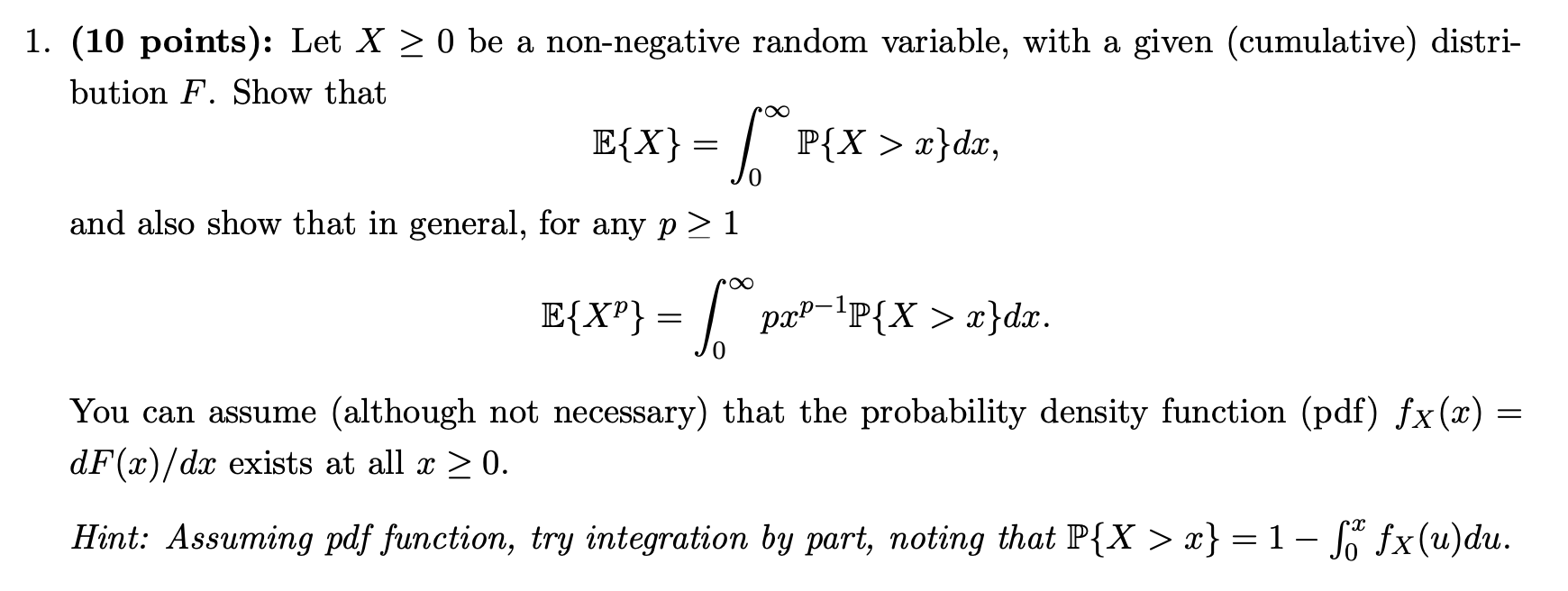 Solved 10 Points Let X≥0 Be A Non Negative Random 