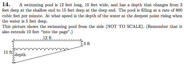 Solved 14. A swimming pool is 12 feet long, 10 feet wide, | Chegg.com