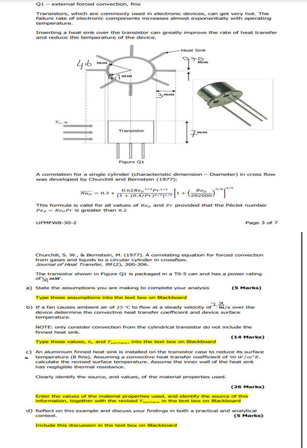 Q1 - external forced convection, fins Transistors, | Chegg.com