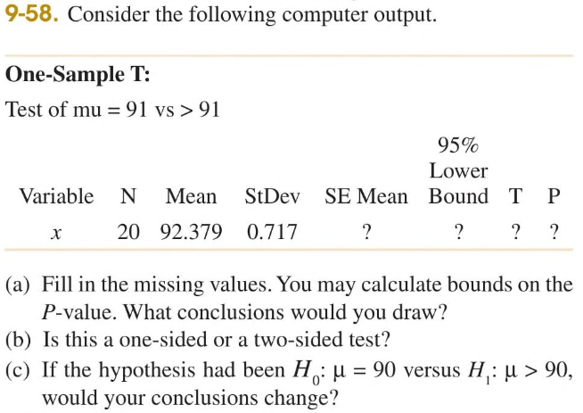 Solved 9-58. Consider the following computer output. | Chegg.com