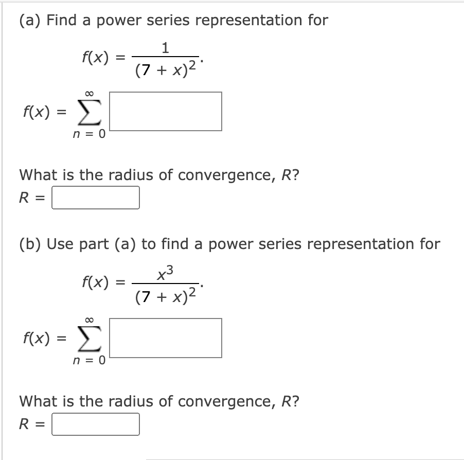 Solved (a) Find a power series representation for | Chegg.com