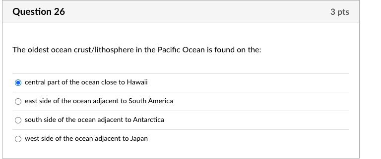 Solved Question 26 3 pts The oldest ocean crust/lithosphere | Chegg.com