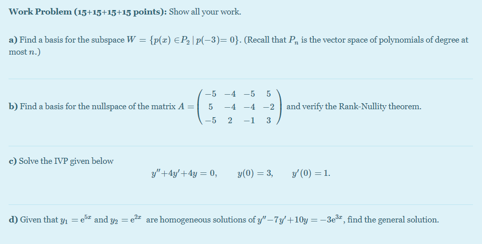 Solved Work Problem (15+15+15+15 points): Show all your | Chegg.com