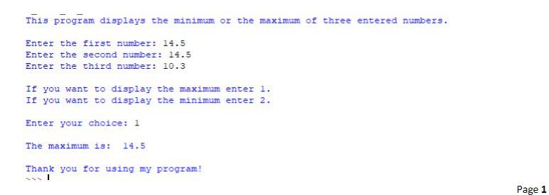 Solved Problem: Menu for maximum or minimum Write a program | Chegg.com