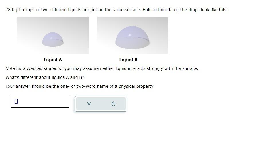 Solved 78.0μL drops of two different liquids are put on the | Chegg.com
