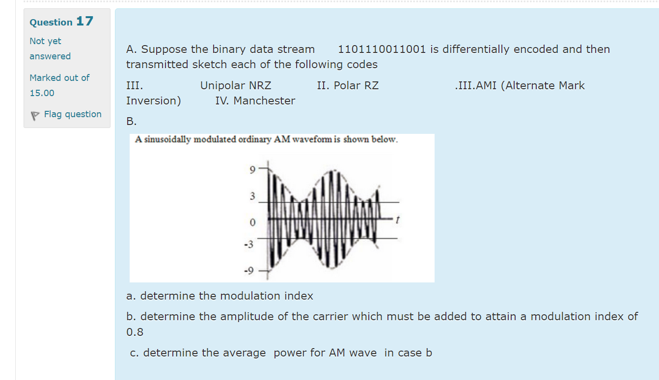 Solved A. ﻿Suppose the binary data stream 1101110011001 ﻿is | Chegg.com