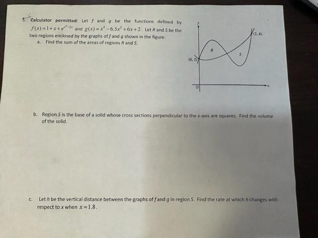 5. Calculator permitted: Let f and 9 be the functions | Chegg.com