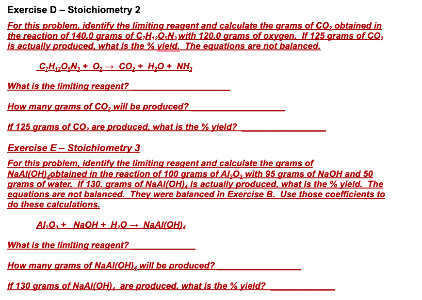 Solved Exercise D - Stoichiometry 2 For this problem, | Chegg.com