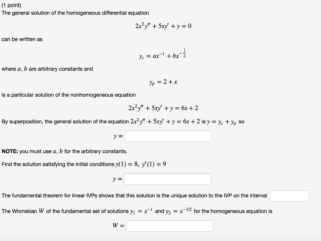 Solved (1 point) Fundamental Existence Theorem for Linear | Chegg.com