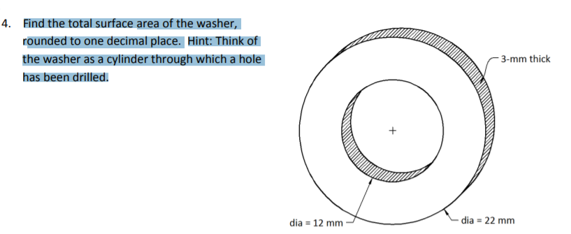 Solved 4. Find the total surface area of the washer, rounded | Chegg.com