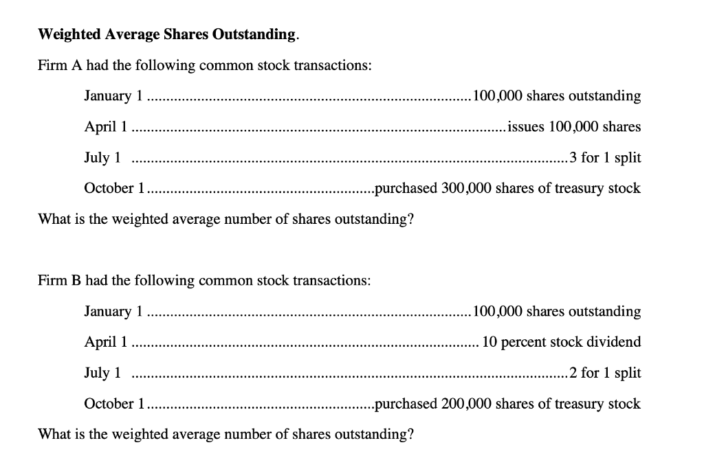Solved Weighted Average Shares Outstanding. Firm A had the | Chegg.com