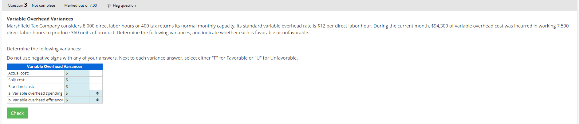 Solved Variable Overhead Variances direct labor hours to | Chegg.com