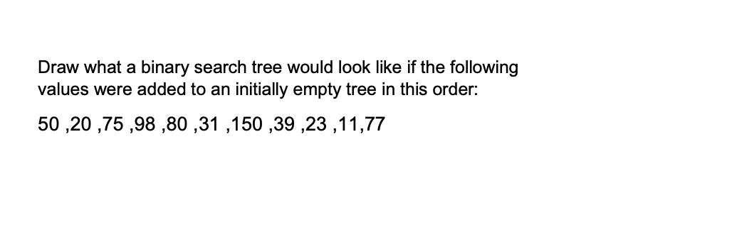 Solved Draw What A Binary Search Tree Would Look Like If The 