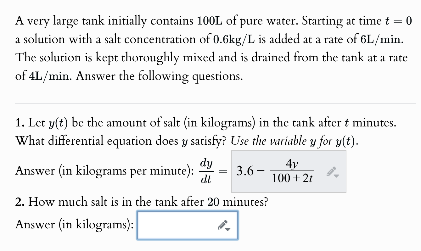 Solved A very large tank initially contains 100 ﻿L of pure | Chegg.com