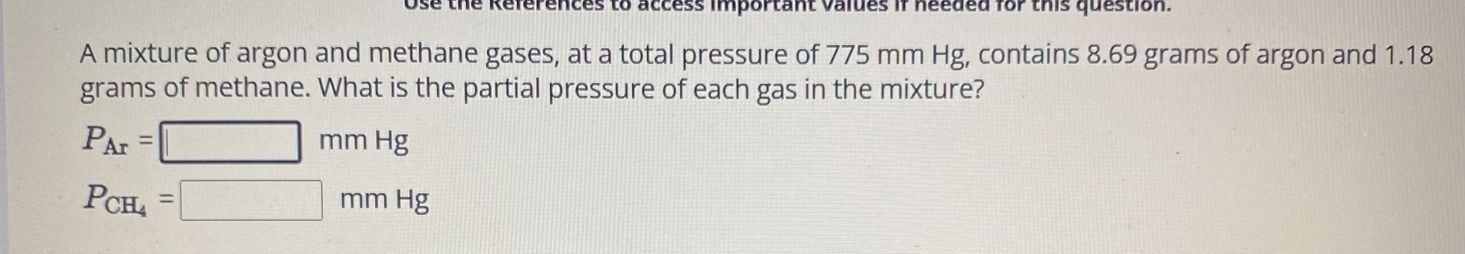 Solved A mixture of argon and methane gases, at a total | Chegg.com