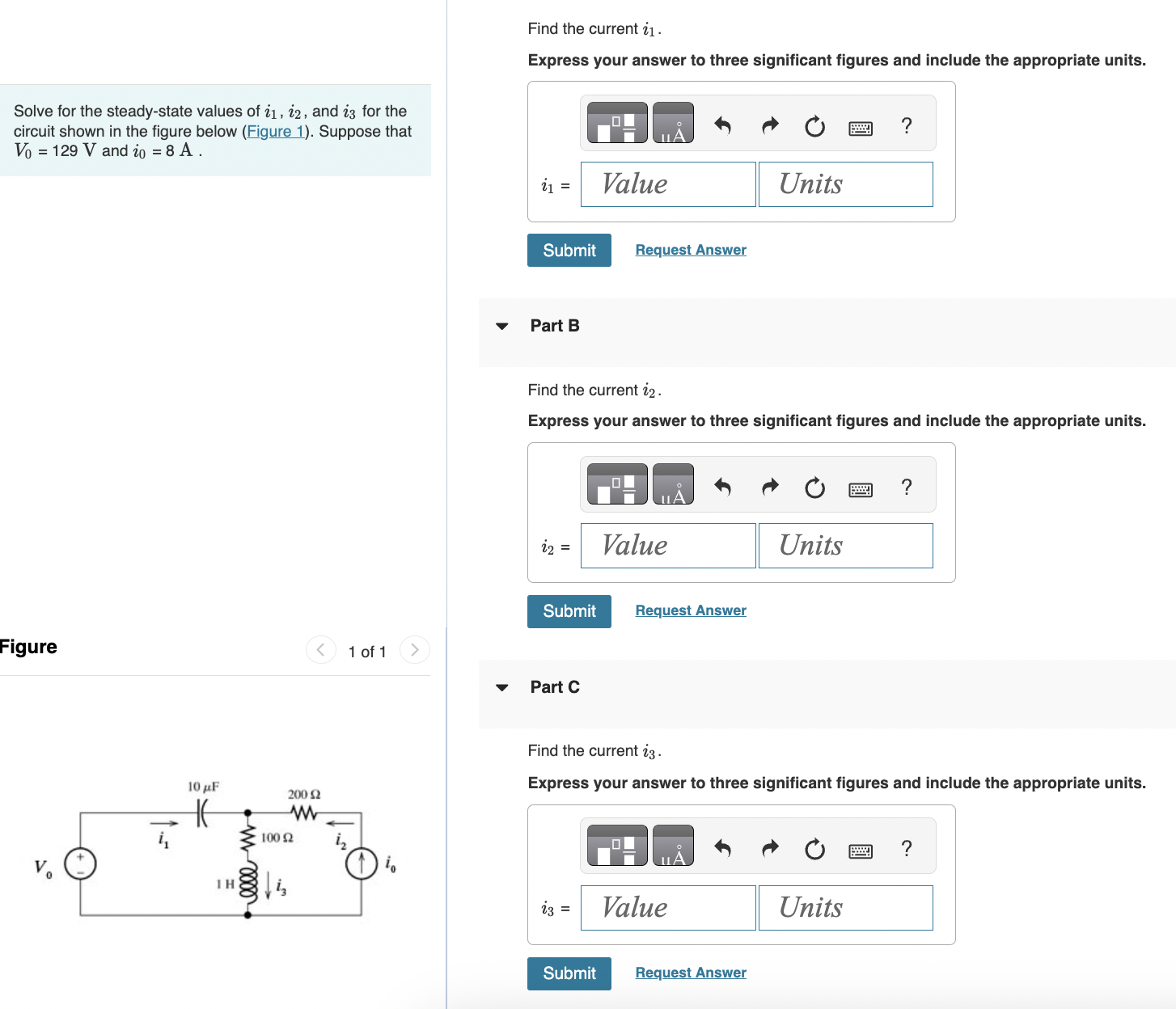 Find the current i1.Solve for the steady-state values | Chegg.com