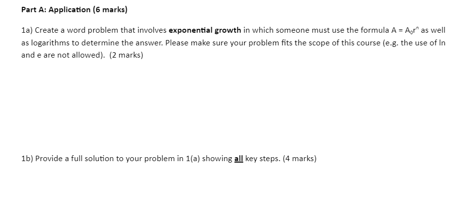 Solved 1a) Create a word problem that involves exponential | Chegg.com