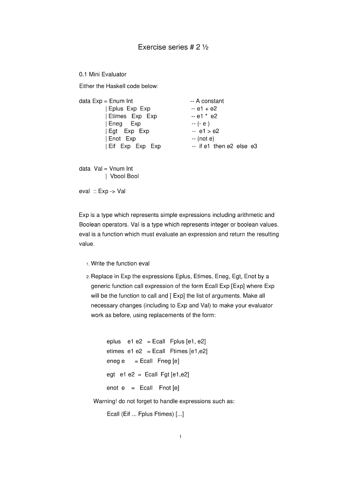 Exercise series # 2 12 0.1 Mini Evaluator Either the | Chegg.com