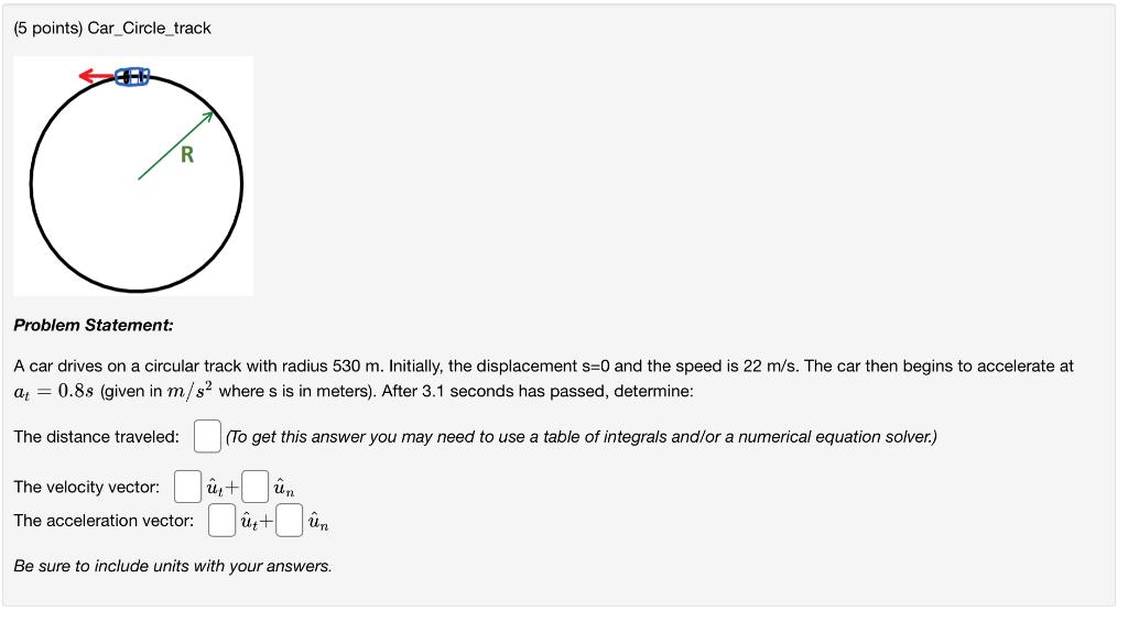 Solved (5 points) Car_Circle_track Problem Statement: A car | Chegg.com